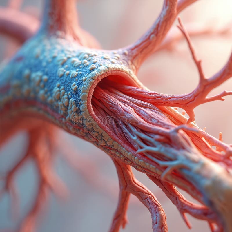 3D Render of Nerve Cross-section Detailed Anatomy, Vasculature. Neuron ...
