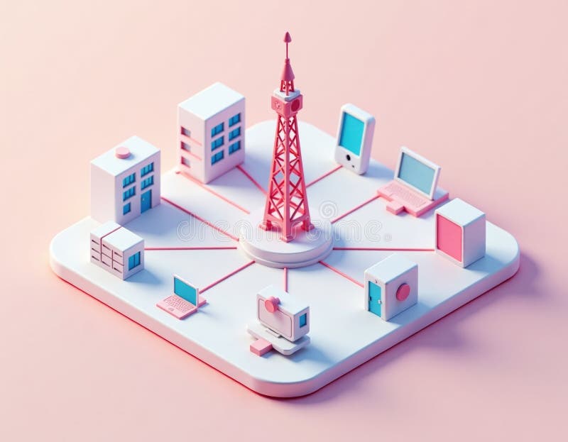 3D Render of Network Communication Infrastructure - Connected Buildings ...