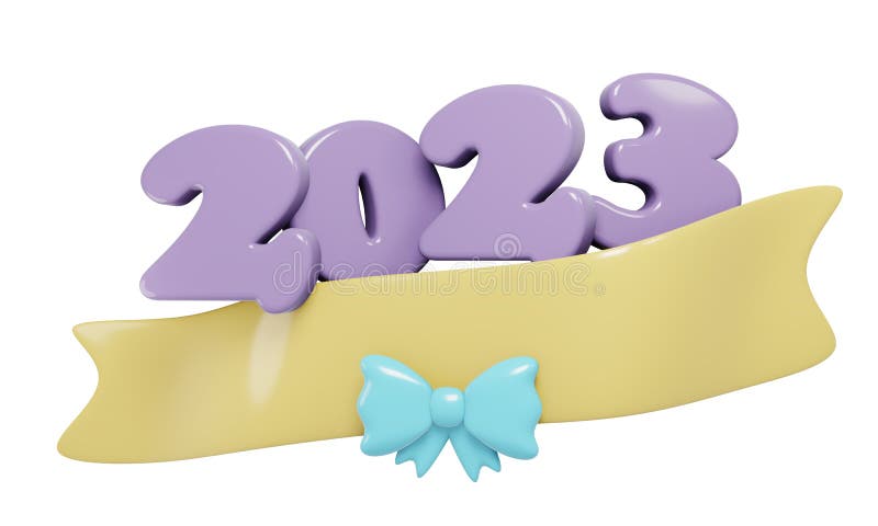 3D Render New Year Big Ribbon and Bow with 2023 Number. Stock ...