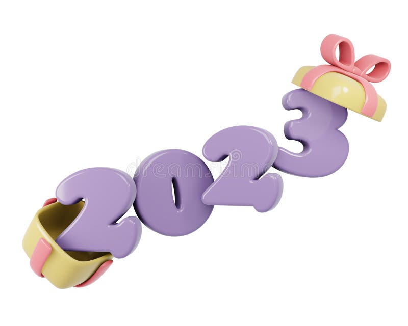 3D Render New Year Gift Box Open with 2023 Number. Stock Illustration ...