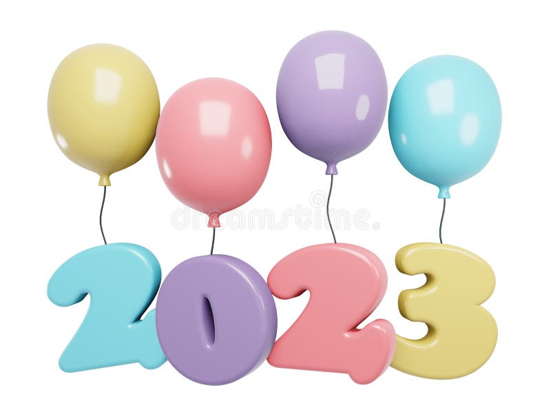 3D Render New Year 2023 Number with Balloon. Stock Illustration ...