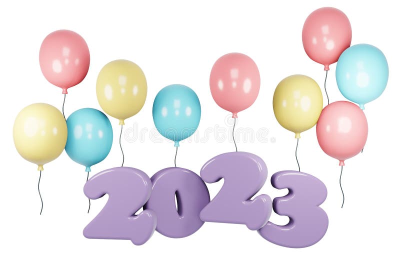3D Render New Year 2023 Number with Balloon. Stock Illustration ...