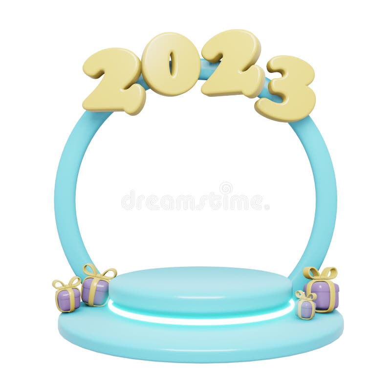 3D Render New Year 2023 Number Podium Platform Display for Commercial ...