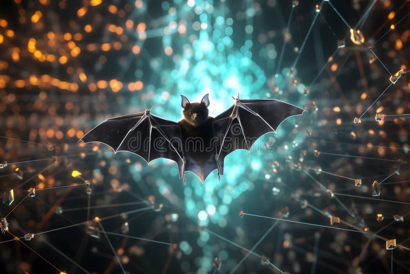 3D Render Nipah Virus and a Bat in a Digital Binary Background Stock ...