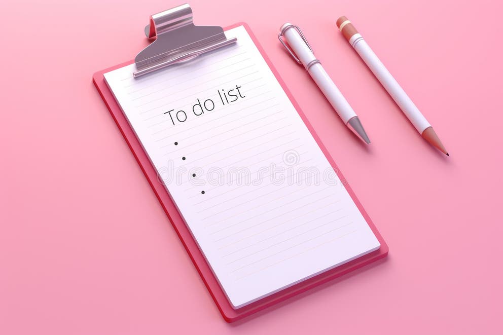 3d Render of Notepad with To Do List and Pen Stock Illustration ...