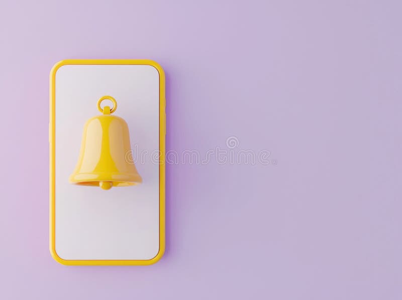 This is a 3D Render of a Notification Bell on a Mobile Phone Screen ...