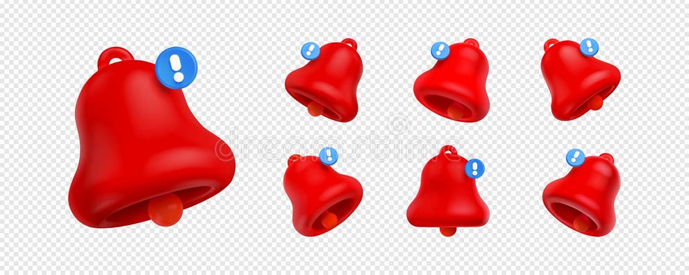 3d Render Notification Bells, Red Unread Message Stock Vector ...