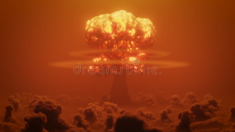 3d Render Nuclear Explosion Above the Clouds Stock Illustration ...