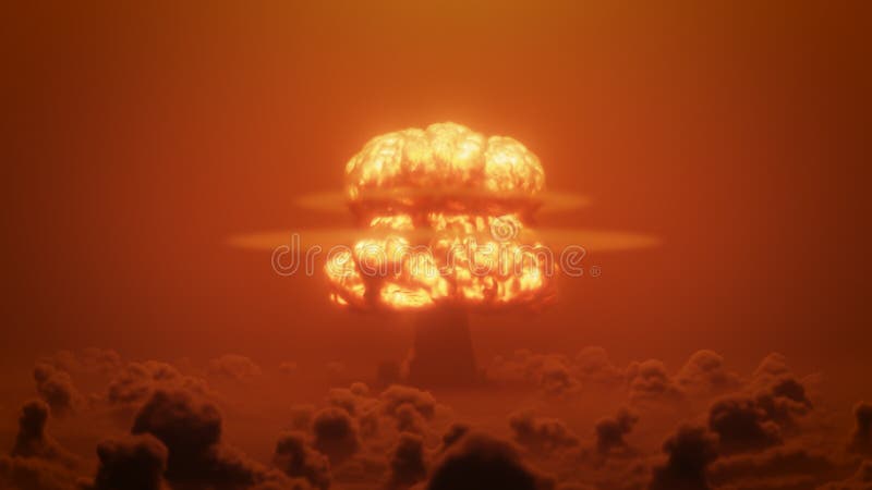 3d Render Nuclear Explosion Above the Clouds Stock Illustration ...