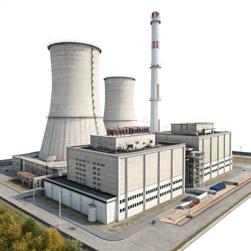 3D Render of a Nuclear Power Plant Isolated on White Background Stock ...