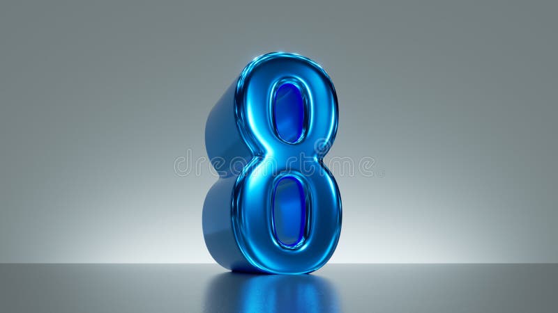 3d Render, Number Eight, Blue Glossy Metallic Symbol Stock Illustration ...