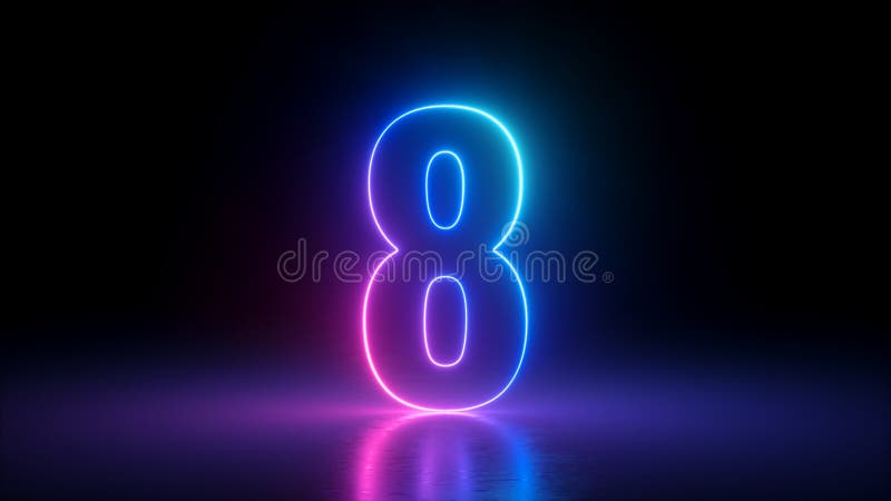 3d Render, Number Eight Glowing in the Dark, Pink Blue Neon Light ...