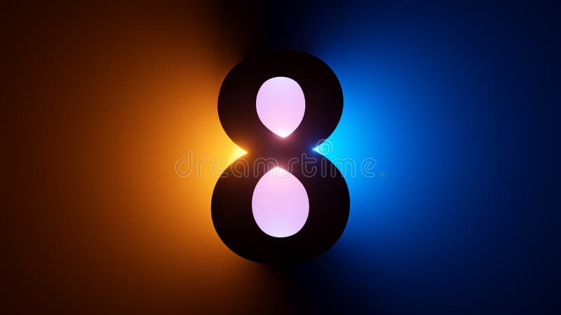 3d Render, Number Eight Silhouette, Digital Math Symbol, Illuminated ...