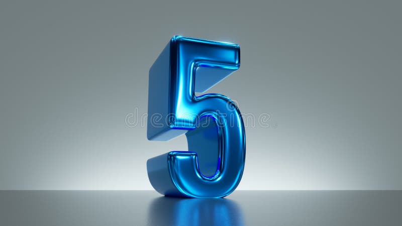 3d Render, Number Five, Blue Glossy Metallic Symbol Stock Illustration ...