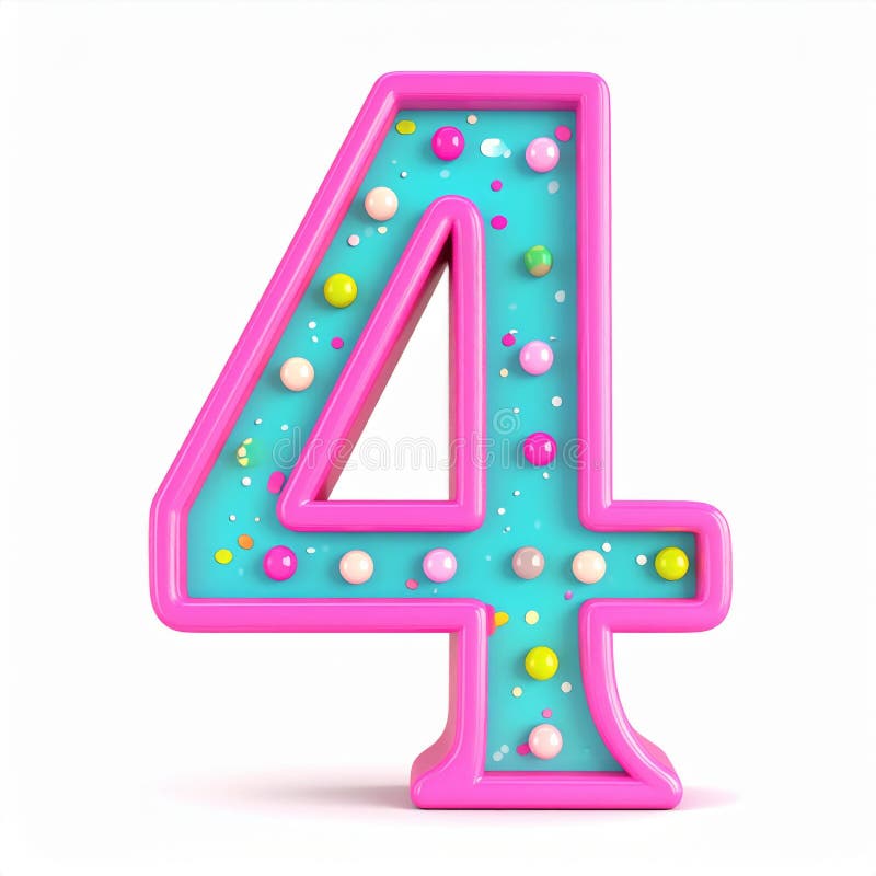 3D Render of Number Four with Candy Decor Stock Illustration ...