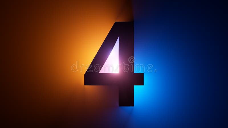 3d Render, Number Four Silhouette, Digital Math Symbol, Illuminated ...