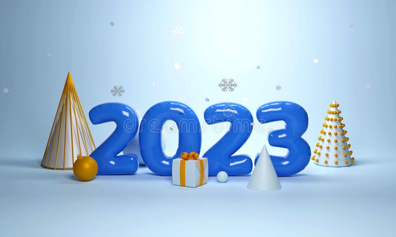 3D Render of 2023 Number with Gift Box, Bauble, Cones, Snowflakes ...