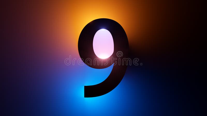 3d Render, Number Nine Silhouette, Digital Math Symbol, Illuminated ...