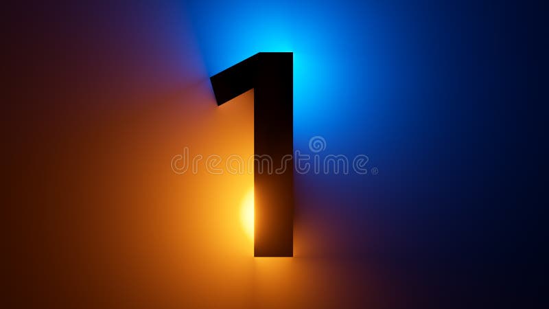 3d Render, Number One Silhouette, Digital Math Symbol, Illuminated with ...