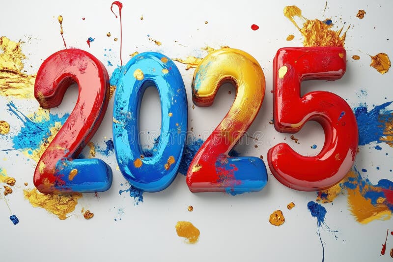 3D Render 2025 Number with Paint Stains Ai Photo Stock Illustration ...