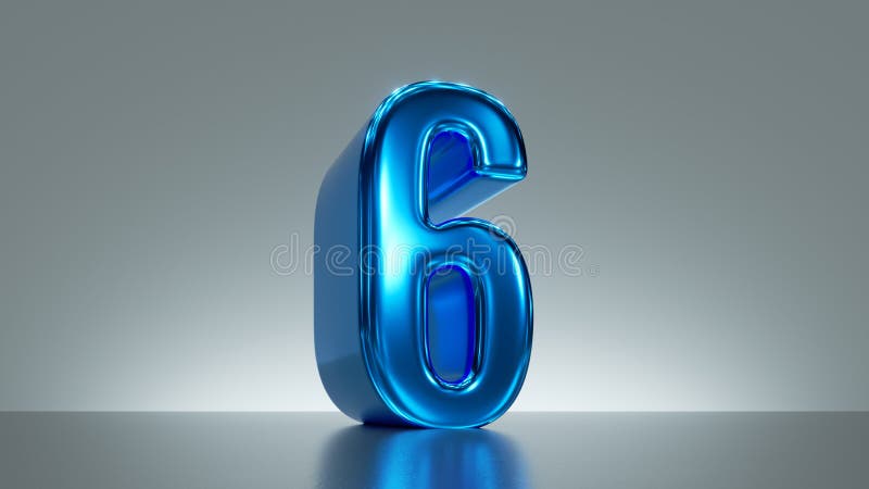 3d Render, Number Six, Blue Glossy Metallic Symbol Stock Illustration ...