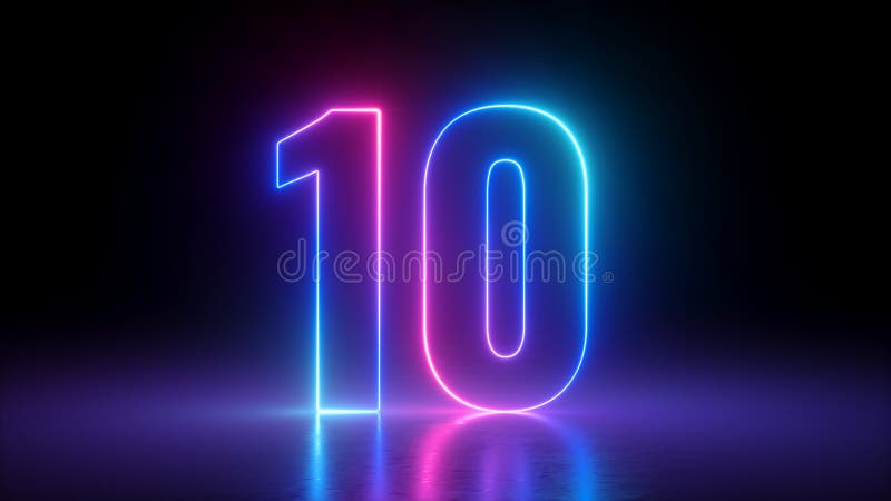 3d Render, Number Ten Glowing in the Dark, Pink Blue Neon Light. Stock ...