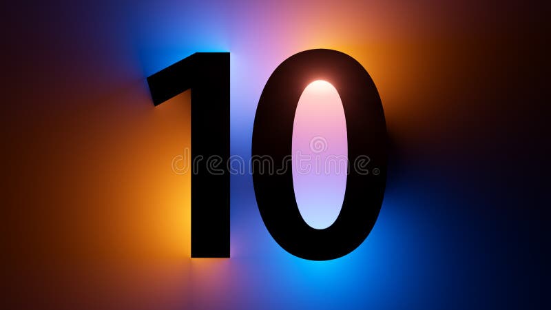 3d Render, Number Ten Silhouette, Digital Math Symbol, Illuminated with ...