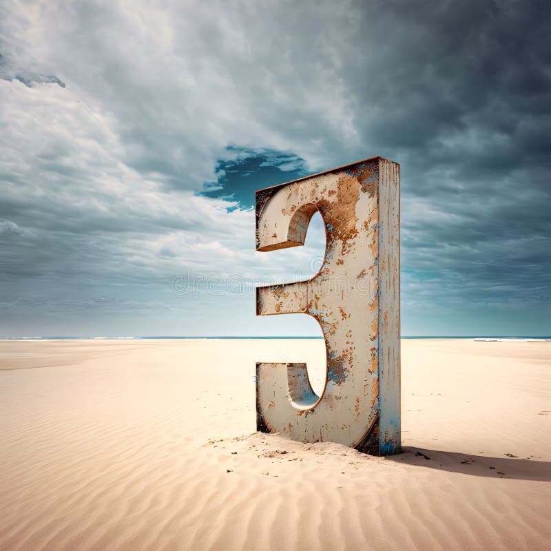 3D Render of the Number Three on the Beach Under Cloudy Sky Stock ...