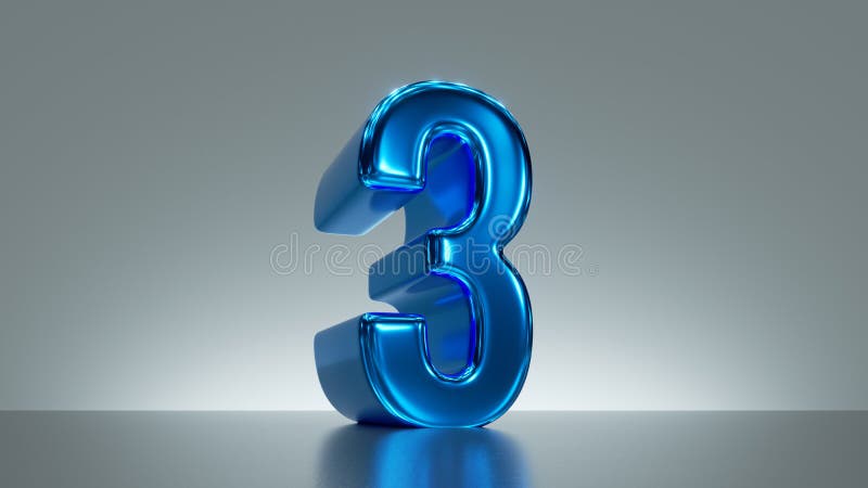 3d Render, Number Three, Blue Glossy Metallic Symbol. the Third Place ...
