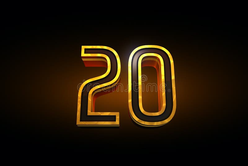 Gold Number 20 on Black Background with Slight Glow Stock Illustration ...