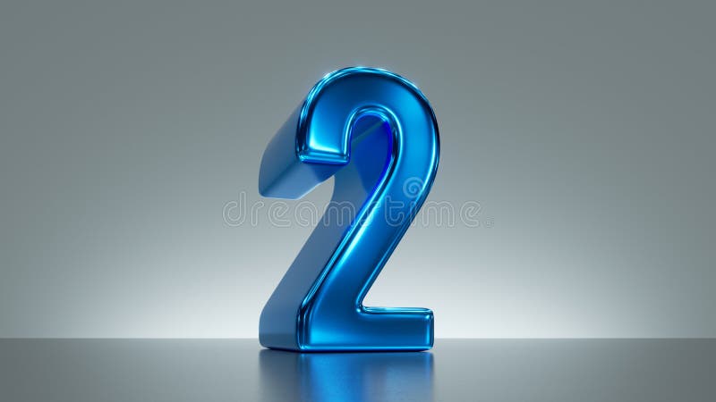 3d Render, Number Two, Blue Glossy Metallic Symbol. the Second Place ...