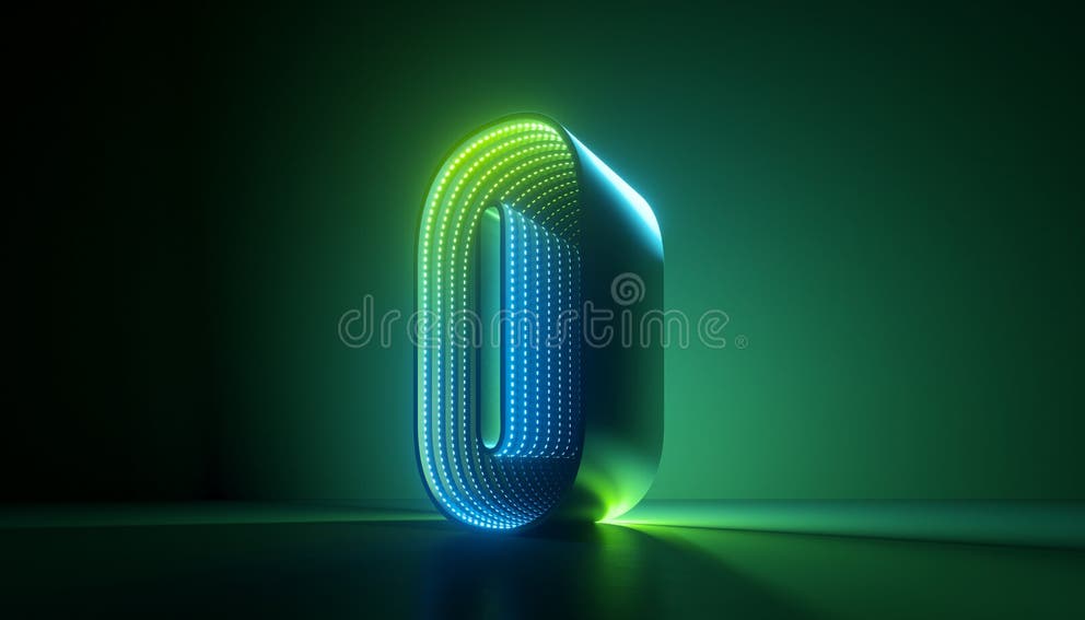 3d Render, Number Zero Null, Green Blue Glowing Neon Light Stock ...