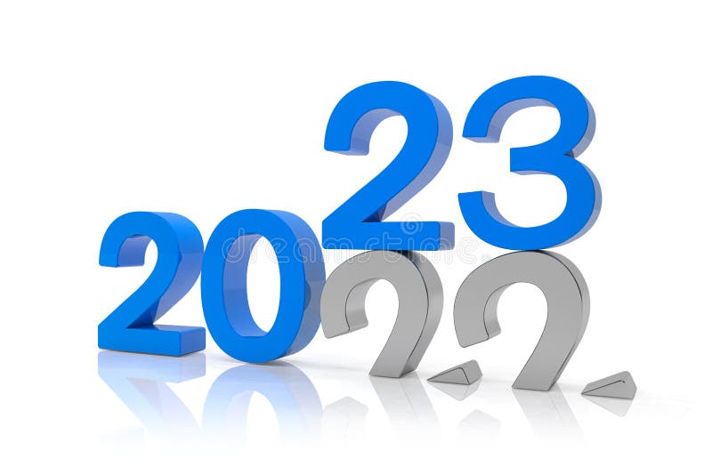 3d Render of the Numbers 2022 and 23 in Blue Over White Reflecting ...