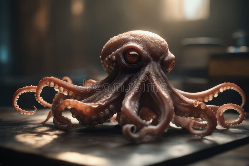 3d Render of the Octopus on Table Illustration in Kitchen . High ...