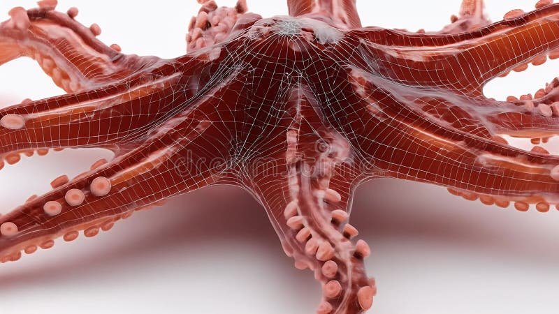 3D Render of an Octopus with Wireframe Overlay, Detailed Anatomy Study ...