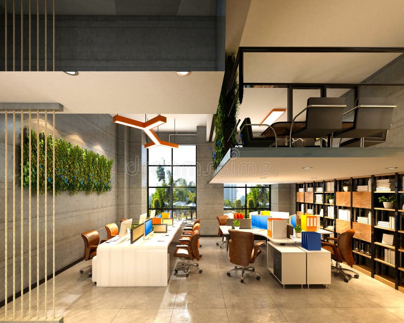 3d Render of Office Interior Stock Illustration - Illustration of ...