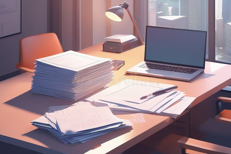 3 D Render. Office Workplace with Documents and Papers.3 D Render ...