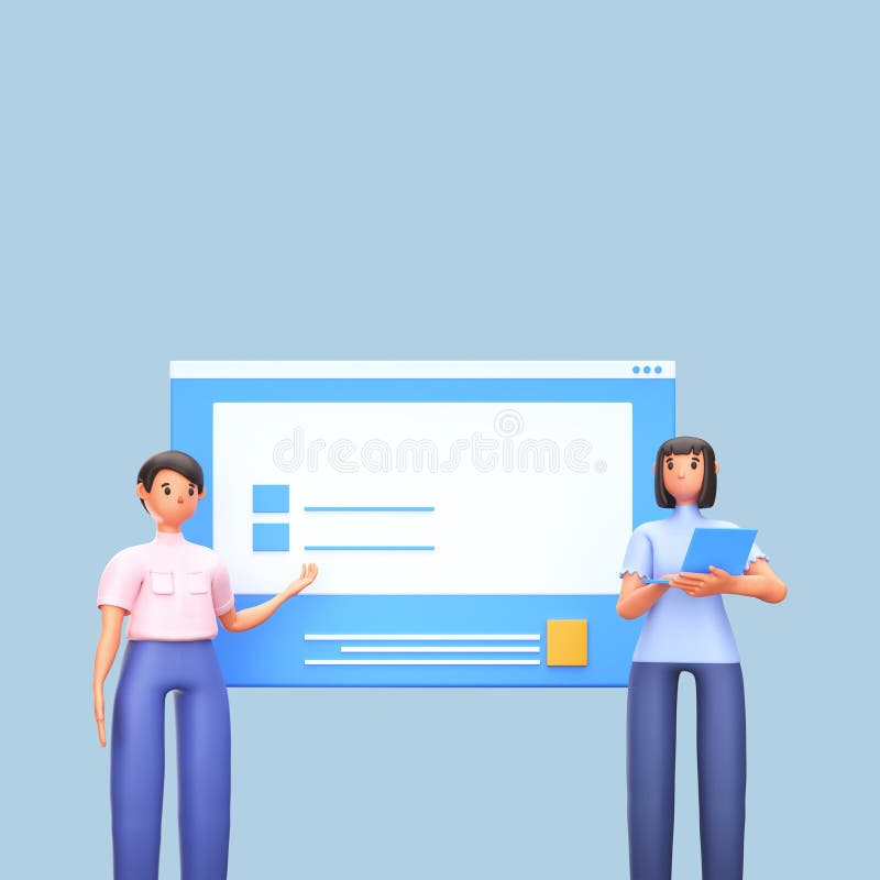 3D Render of Official Employees Character with Presentation Website on ...