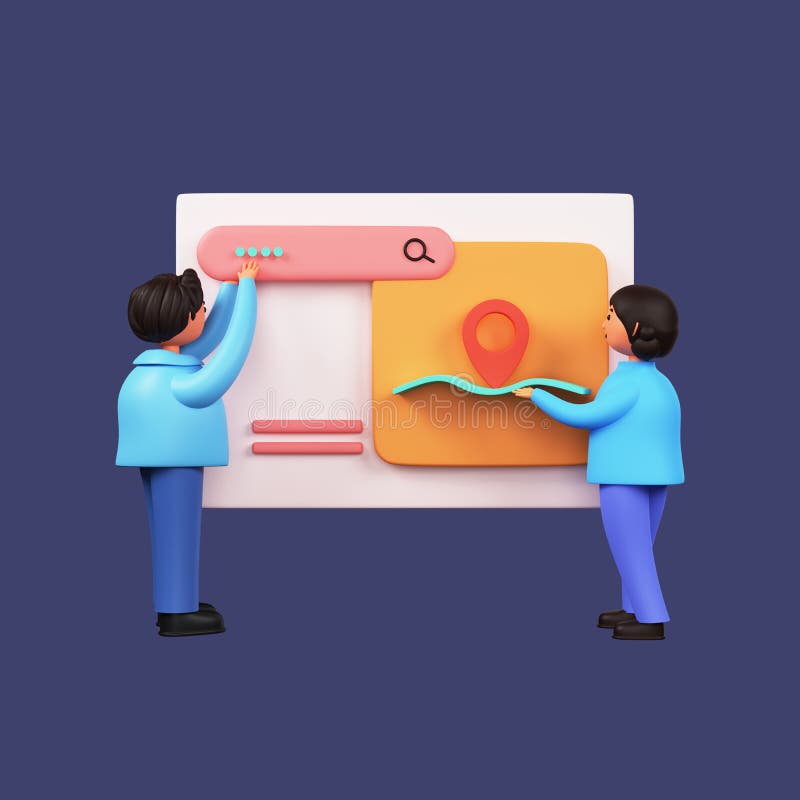 3D Render of Official Employees Maintaining Website on Blue Stock ...