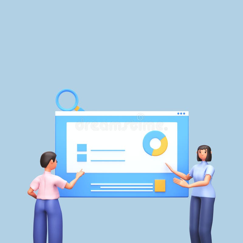 3D Render of Official Worker or Employee Presenting Infographic Diagram ...