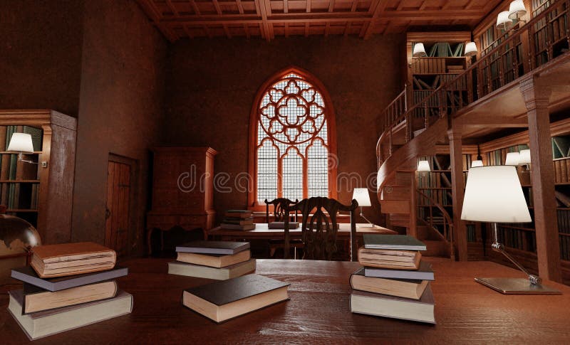 3D Render of Old Antique Library Stock Illustration - Illustration of ...