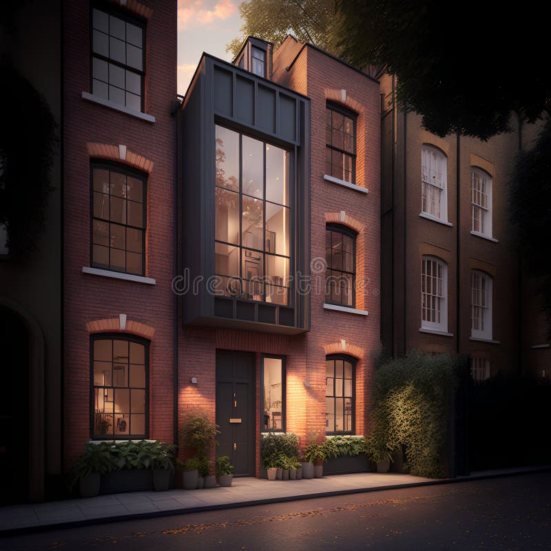 3d Render of an Old Brick Building with Windows in the Evening Stock ...