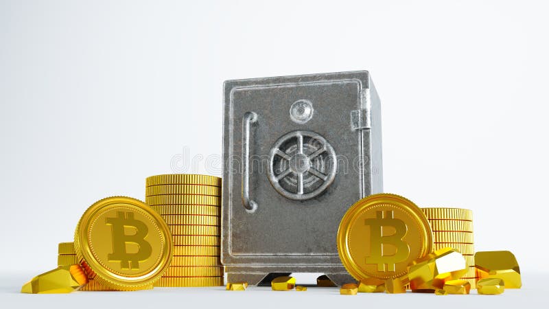 Closed Metallic Safe Box Isolated on White Background. Gold Bank Safe ...