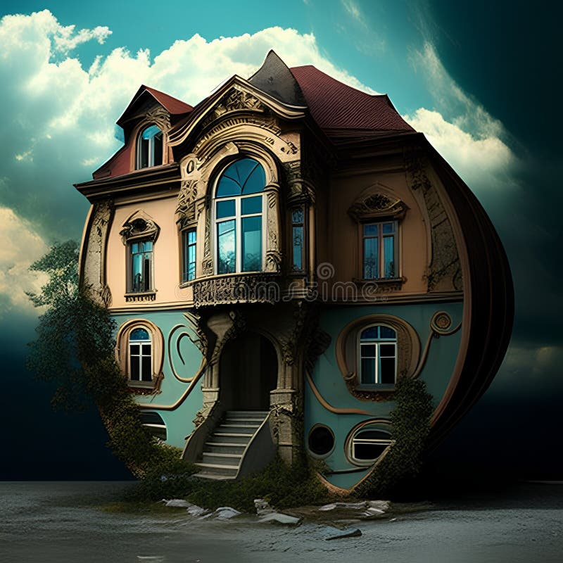 3d Render of an Old House on a Stormy Sky Background Stock Illustration ...