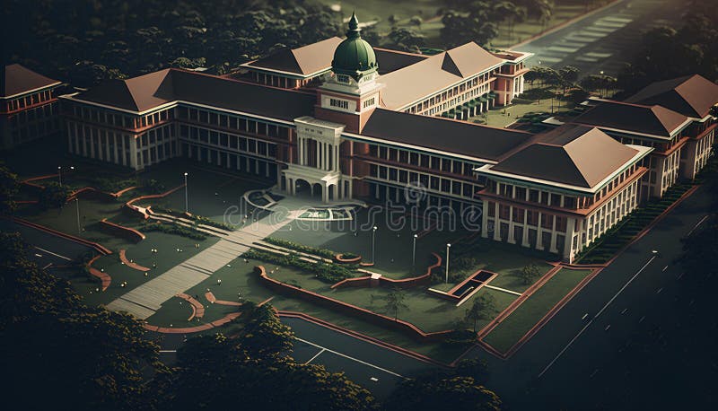 3d Render of Old School Building in the City at Night. Stock ...