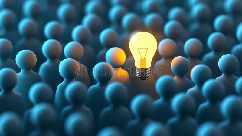 3D Render of One Glowing Person Standing Out from a Crowd of Grey ...