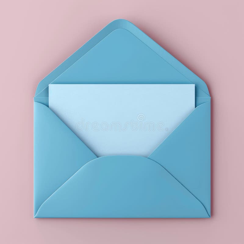 3D Render of Open Blue Envelope with Blank White Paper on Pastel ...