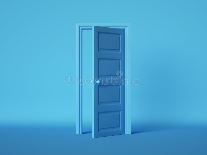 3d Render, Open Door Isolated on Blue Background. Architectural Design ...