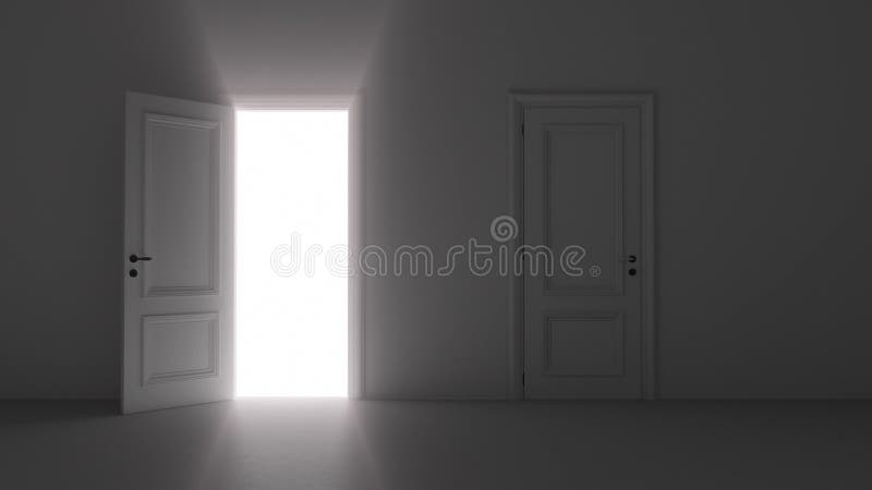 3d Render Open Door Shine in Dark Room Stock Illustration ...