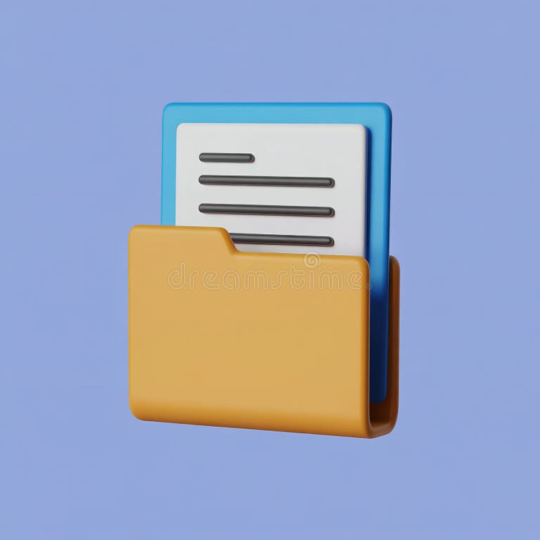 3d Render of an Open Folder Icon with Document Data File Stock Illustration - Illustration of ...